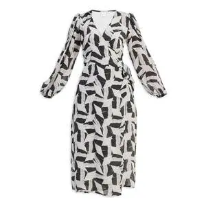 REISTOR Abstract Mosaic Print Midi Wrap Dress