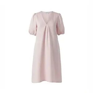 Haris Cotton Linen Dress With Puff Sleeves And Front Pleat - Pink