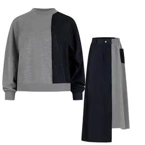 CLOTHES BY LOCKER ROOM Panelled Sweatshirt And Maxi Skirt Set - Grey/blue
