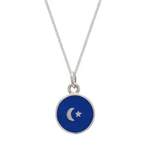 LIME TREE DESIGN Moon & Star Enamel Sterling Silver Necklace - Blue