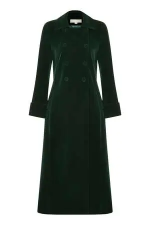 GUINEA Long Velvet Coat - Green