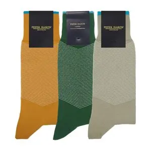 PEPER HAROW - MADE IN ENGLAND Peper Harow Supima Cotton Chevron Patterned Crew Socks
