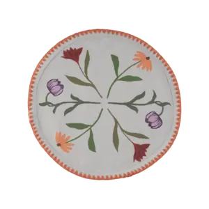 SOPHIE WILLIAMSON DESIGN Set Of Six Round Placemats In Oversize Bold Flower Print On Light With Orange Embroidery - Grey