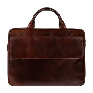 TIME RESISTANCE Leather Laptop Briefcase - Brown