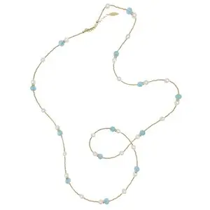 FARRA Aquamarine And Freshwater Pearl Necklace - Blue