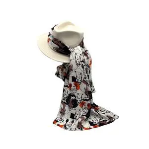 JULIA CLANCEY Fedora With Limited Edition Silk Scarf - White