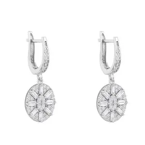 BALLINGER Uptown Oval Drop Earrings With Cubic Zirconia In Rhodium-plated Sterling - Silver
