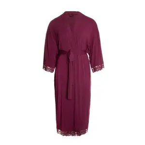 PRETTY YOU Bamboo Lace Kimono Robe In Bordeaux - Red