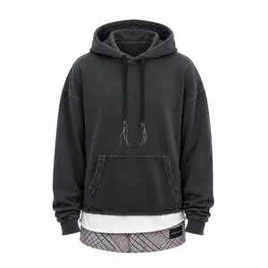 MYSIMPLICATED Layered Distressed Hooded Sweatshirt - Grey/white