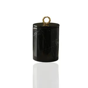 MARLETH Marble Bathroom & Vanity Waste Bin – With Brass Wreath Handle - Black