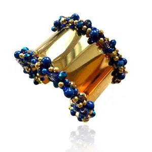 PINAR OZEVLAT Cluster Bangle With Sapphire, Gold And Pearl Detailing - Blue/gold
