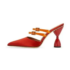 INOLA OJÉN Lolita Crystal Mule With Pointed Toe And Embellished Buckles - Red/orange