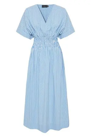 EXQUISE Drawstring Waist Batwing Sleeve Midi Dress
