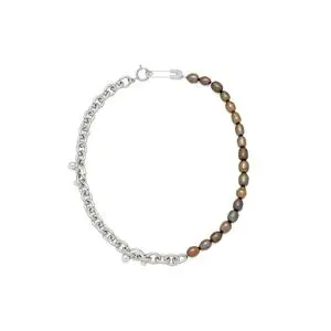 POTOSKA Link Necklace With Grey Vegan Pearls - Silver