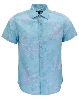 LORDS OF HARLECH Scott Paisley Explosion Teal Printed Button Up Shirt - Blue