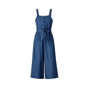 YUMI Chambray Button Through Jumpsuit - Blue