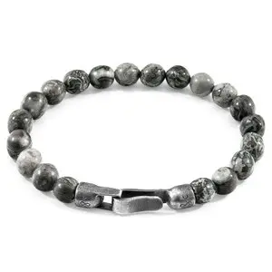 ANCHOR & CREW Jasper Nachi Silver & Stone Beaded Bracelet - Grey