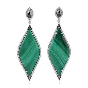 ARTISAN Artisan 18K White Gold Malachite, Black Diamond & Diamond Drop Earrings