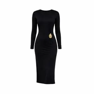 HOUSE OF GL Stretch Knit Long Sleeve Midi Dress - Black