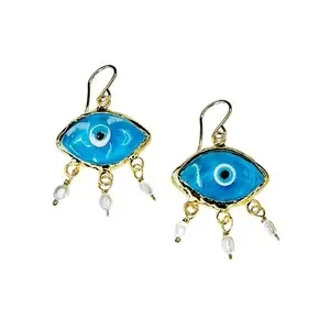 LEXI JEWELRY Turquoise Evil Eye & Pearl Drop Earrings - Blue