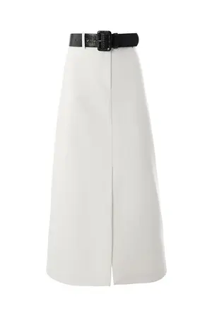 EXQUISE Arlette Belted Pocketed Midi Skirt