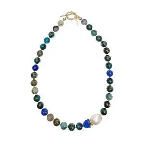 FARRA Phoenix Lapis, Baroque Pearl And Raspberry Necklace - Blue
