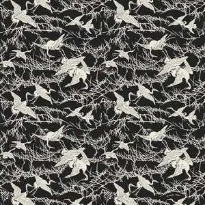ARTEMIS MUSE Neutrals Vintage Japanese Cranes Ivory & Cotton Scarf - Black