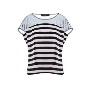 LARISA DRAGNA Striped Viscose Blouse With Tulle Insertion - Black/white