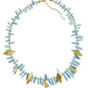 FARRA Irregular Aquamarine With Floral Charms Statement Necklace - Gold/blue