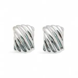 MISS CECILIA Oversized Wave Stud Earrings - Silver