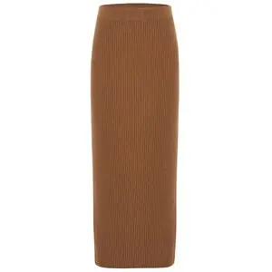 PERALUNA Rib Knitted Cashmere Blend Knitwear Pencil Skirt - Brown