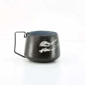 ANATOLIACRAFT Hic Ceramics Stone Stoneware Cup With Steel Handle - Black
