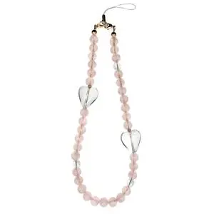 FARRA Rose Quartz With White Quartz Hearts Gemstone Phone Strap - Pink