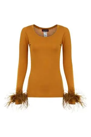 ANDREEVA Feather-trimmed Cashmere Blend Knit Top