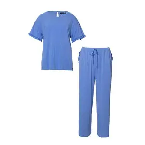 PRETTY YOU Bamboo Frill Tee Trouser Set - Blue
