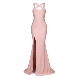 MODA GLAM Jersey Cross Strap Gown
