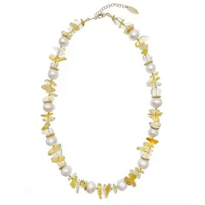 FARRA Citrine And Freshwater Pearl Necklace - Yellow