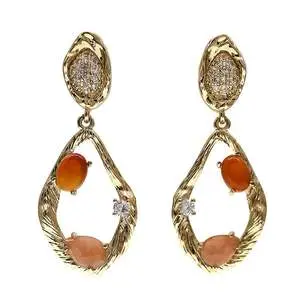 FARRA Hue Agate Frame Dangle Earrings - Red