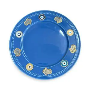 CASA DUNIYA Hand-painted Evil Eye Jana Ceramic Serving Plate - Blue