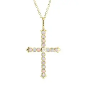 KAMARIA Opal Bezel Cross Pendant Necklace Purple