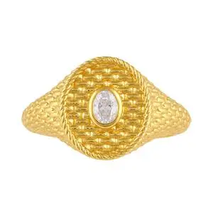 ARTISAN 14k Yellow Gold Oval Diamond Signet Ring - Gold/white