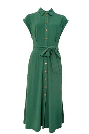 LOUCHE Reese Linen Mix Midi Shirt Dress - Green