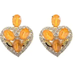 ACHALA HANDCRAFTED Multicrystal Heart Statement Earrings - Orange