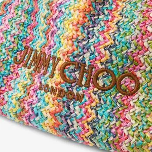JIMMY CHOO Chevron Raffia Drawstring Pouch With Leather Trim
