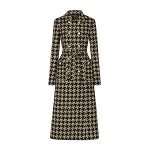 ELIZABETH DIAMANT Houndstooth Double-breasted Trench Coat