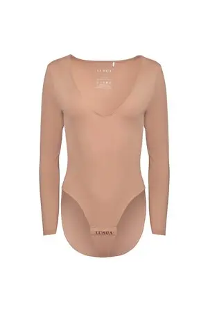 LUSCA Natalie Smooth Stretch V-neck Bodysuit - Brown
