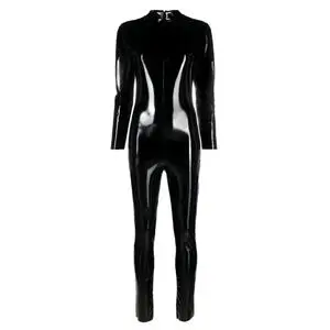 LIA ARAM Long-sleeve Faux-leather Jumpsuit - Black