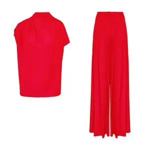 BLUZAT Draped Top And Pleated Pants Set