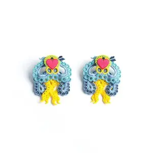 NANA WATANABE Arrow & Octopus Embroidered Earrings - Yellow