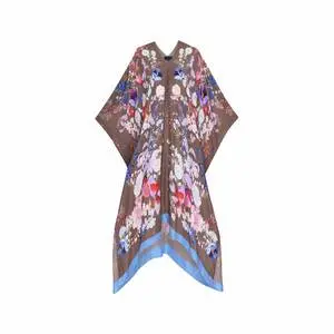 MENG Floral Print Silk Georgette Kaftan - Brown